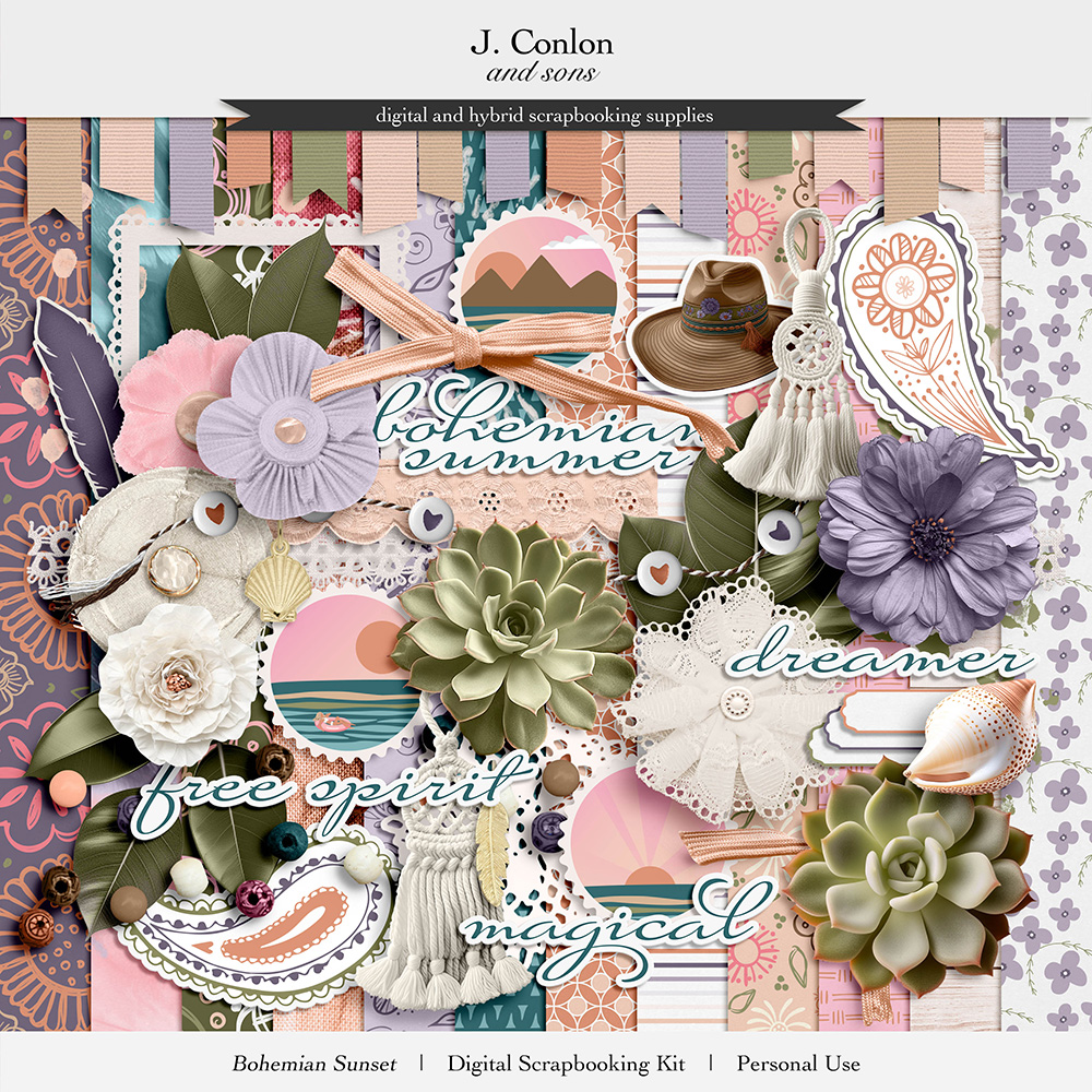 Bohemian Sunset Digital Scrapbooking Kit - J. Conlon and Sons